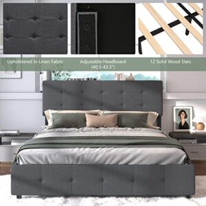 Vinctik 6&Fox Full Bed Frame with 4 XL Storage Drawers and Adjustable Headboard,Upholstered Double/Full Size Bed Frame with Drawers,Linen Fabric Tufted Bed Frame,Mattress Foundation(78 * 59in)