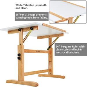 MEEDEN White Board Drafting Table and Stool Set, Height Adjustable Artist Stool and Craft Table, Tiltable Tabletop of Drawing Desk, Wooden Stool, Perfect for Writing, Artwork, Artists Studio