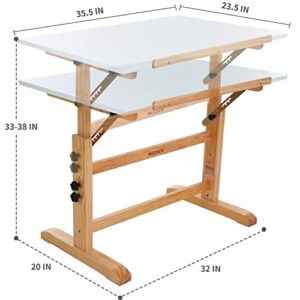 MEEDEN White Board Drafting Table and Stool Set, Height Adjustable Artist Stool and Craft Table, Tiltable Tabletop of Drawing Desk, Wooden Stool, Perfect for Writing, Artwork, Artists Studio