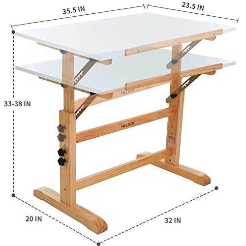 MEEDEN White Board Drafting Table and Stool Set, Height Adjustable Artist Stool and Craft Table, Tiltable Tabletop of Drawing Desk, Wooden Stool, Perfect for Writing, Artwork, Artists Studio