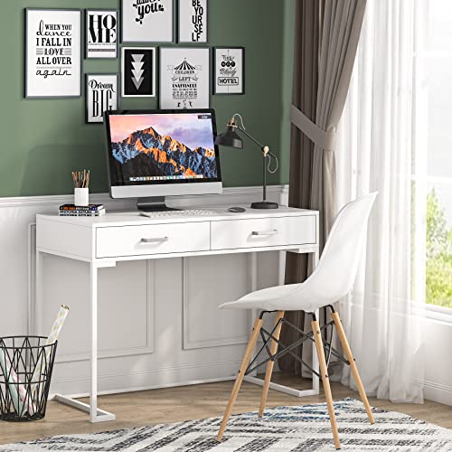 Tribesigns Computer Desk with Drawers for Small Spaces, 39" White Home Office Desks Study Writing Desk for Bedrooms, Home Office, Living Room