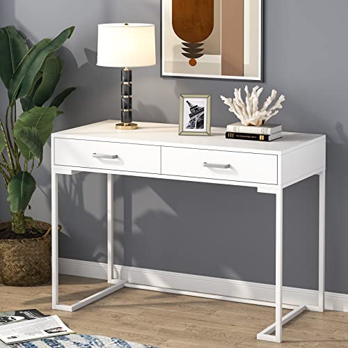 Tribesigns Computer Desk with Drawers for Small Spaces, 39" White Home Office Desks Study Writing Desk for Bedrooms, Home Office, Living Room