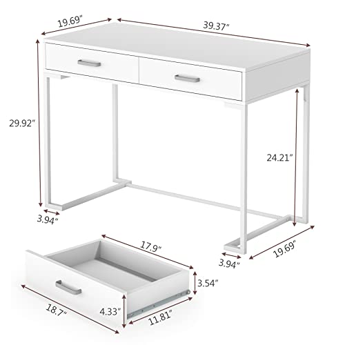 Tribesigns Computer Desk with Drawers for Small Spaces, 39" White Home Office Desks Study Writing Desk for Bedrooms, Home Office, Living Room