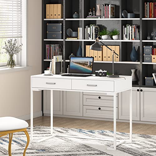 Tribesigns Computer Desk with Drawers for Small Spaces, 39" White Home Office Desks Study Writing Desk for Bedrooms, Home Office, Living Room