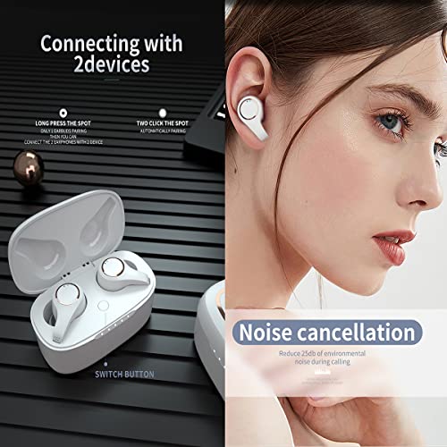 Soonic HI-FI Studio Buds Wireless Noise Cancelling Earbuds Compatible with Apple Android, Built-in Microphone, IPX4 Rating, 7 Hours Playing Time Earphones, Bluetooth 5.0 Headphones (White), G08-88