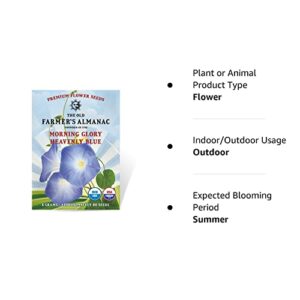 The Old Farmer's Almanac Morning Glory Seeds (Heavenly Blue) - Approx 50 Flower Seeds - Premium Non-GMO, Open Pollinated, USA Origin