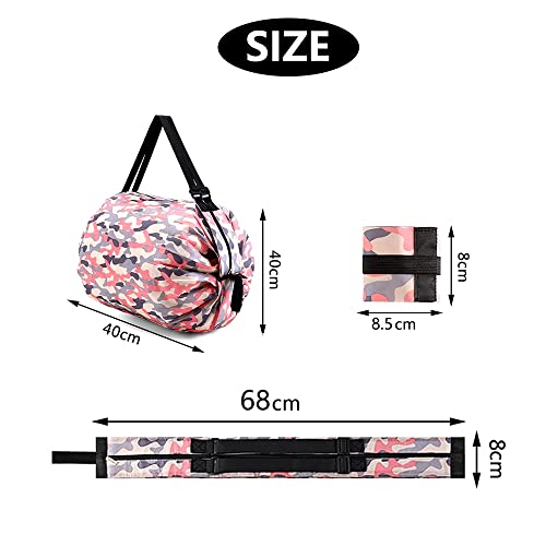 Reusable Shopping Bags, Foldable Grocery Storage Tote, Waterproof Oxford Cloth Duffle for shop, Large Durable Heavy Duty, Pink Camo