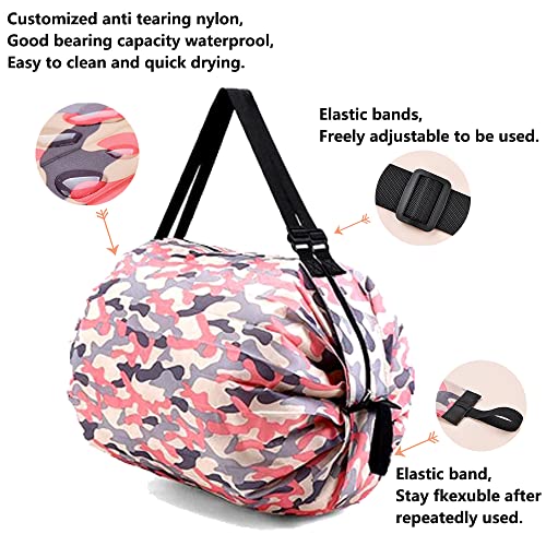 Reusable Shopping Bags, Foldable Grocery Storage Tote, Waterproof Oxford Cloth Duffle for shop, Large Durable Heavy Duty, Pink Camo