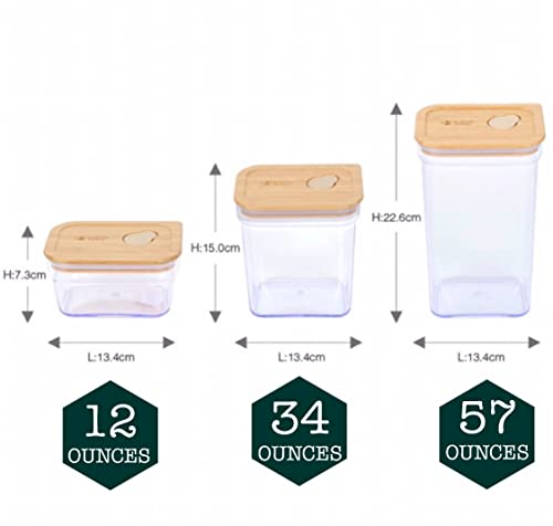 Red Panda Bamboo Plastic BPA free food storage containers with airtight bamboo lids, 3 piece set, meal prep containers