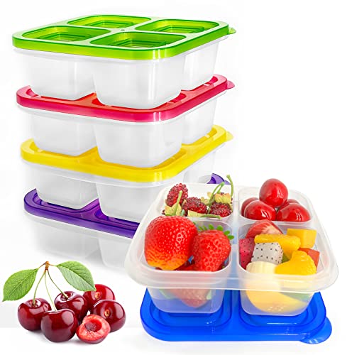 WHSNDL 4-Compartment Bento Snack Boxes Reusable Meal Prep Containers BPA-Free Food Containers for Kids, Boys & Girls After Meal Snack Containers Suitable for school, travel, picnic(5 Pack)