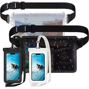 2 packs universal waterproof phone pouch and 2packs large phone waterproof dry waist pack ipx8 outdoor hiking beach water sports floating swimming boating kayaking fishing