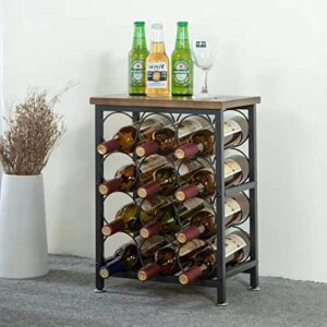 fhesap rustic 12 bottles wine holder rack tabletop wine racks countertop wine bottles organizer stand tabletop liquor storage shelf wood & iron, small bar rack, 14.17l x 8.66w x 19.68h inches