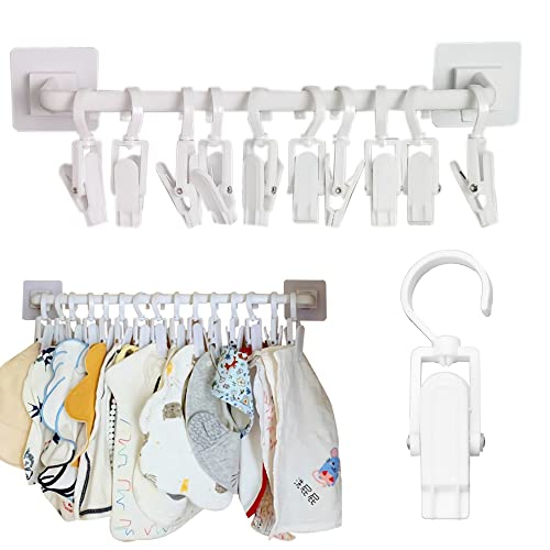 10 PCS Super Strong Plastic Swivel Hanging Hooks Home Swivel Laundry Clips Curtain Clips Clothes Pins Beach Towel Clips,1 PCS Self Adhesive Towel Bar No Drill Hand Towel Hanger