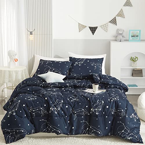 HYPREST Twin Comforter Set for Girls Boys,Constellation Soft Cute Twin Bed Comforter Sets, 2 Pieces Kids Teens Blue Lightweight Comforter Cooling Breathable (Oeko-Tex Certified)