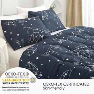 HYPREST Twin Comforter Set for Girls Boys,Constellation Soft Cute Twin Bed Comforter Sets, 2 Pieces Kids Teens Blue Lightweight Comforter Cooling Breathable (Oeko-Tex Certified)