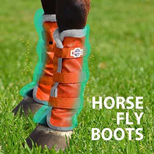 Harrison Howard Horse Fly Boots Summer Protection with Fleece Trim to Eliminate Rubbing Comfortable and Ventilating Mesh Leg Guards Sold in Pair Vibrant Orange L