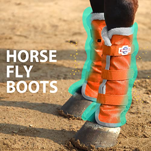 Harrison Howard Horse Fly Boots Summer Protection with Fleece Trim to Eliminate Rubbing Comfortable and Ventilating Mesh Leg Guards Sold in Pair Vibrant Orange L