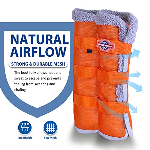 Harrison Howard Horse Fly Boots Summer Protection with Fleece Trim to Eliminate Rubbing Comfortable and Ventilating Mesh Leg Guards Sold in Pair Vibrant Orange L