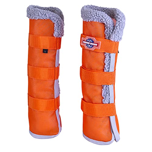 Harrison Howard Horse Fly Boots Summer Protection with Fleece Trim to Eliminate Rubbing Comfortable and Ventilating Mesh Leg Guards Sold in Pair Vibrant Orange L