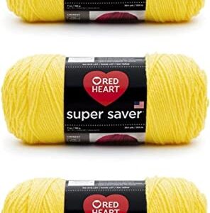 Red Heart Super Saver Bright Yellow Yarn - 3 Pack of 198g/7oz - Acrylic - 4 Medium (Worsted) - 364 Yards - Knitting/Crochet