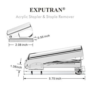 EXPUTRAN Standard Acrylic Stapler and Staple Remover Set, Takes Standard 24/6 or 26/6 Staples, Modern Design Desk Accessory Kit for Home, Office, or School(Silver)