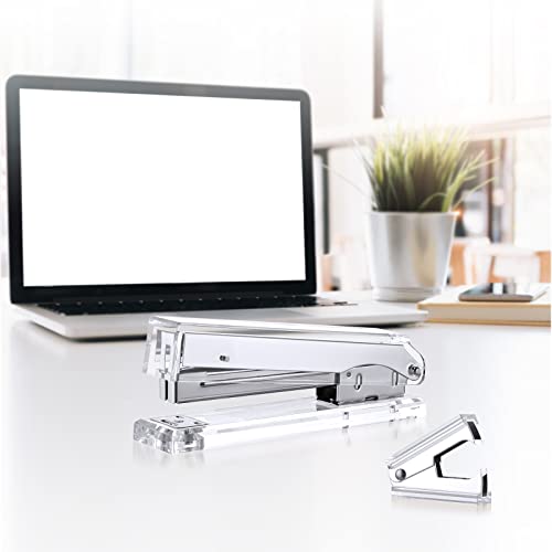 EXPUTRAN Standard Acrylic Stapler and Staple Remover Set, Takes Standard 24/6 or 26/6 Staples, Modern Design Desk Accessory Kit for Home, Office, or School(Silver)