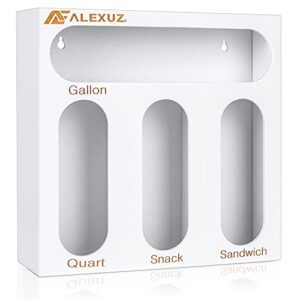 ALEXUZ Bamboo Food Storage Bag Organizer for Kitchen Drawer, Baggie Organizer Dispenser Compatible with Ziploc, Solimo, Glad, Hefty for Gallon, Quart, Sandwich & Snack Variety Size Bags (White)