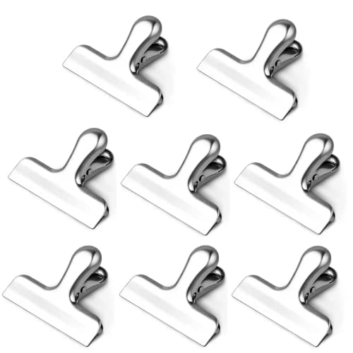 8 Pack Chip Clips - Stainless Steel 3 Inch Heavy Duty Metal Large Bag Clips for Tightly Sealed Coffee, Snack, Potato Bags - Kitchen & Office Usage Silver