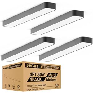 bulbeats 4ft 5“ flush mount light fixture, 50w linear kitchen ceiling light fixtures, 7000lm 5000k led wrap-around shop lights for garage office, fluorescent light replacement(4 pack)