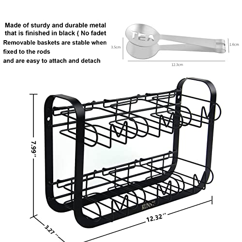 Tea Bag Organizer Storage and Display Rack with a Tea Bag Squeezer Stainless Steel Tea Bag Tongs for Cabinet and Counter or Wall Mount ,can Hold up to 120 Standard Size of Tea Bags