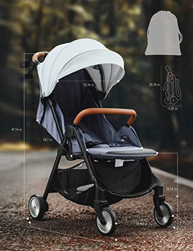 Baby Lightweight Travel Stroller, Besrey Self Folding Automatic Baby Carriage with One-Hand Gravity Fold, Waterproof Canopy, Toddler Compact Portable Stroller with Shock-Absorbing Wheel, up to 50lbs