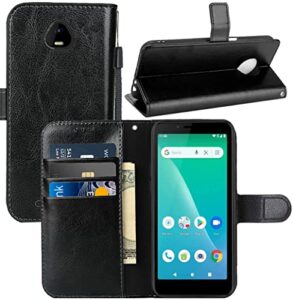 yjrop for schok volt sv55 case, for schok volt sv55 wallet case, pu leather wrist strap card slots shockproof protective flip cover phone case for schok volt sv55 sv55216, black