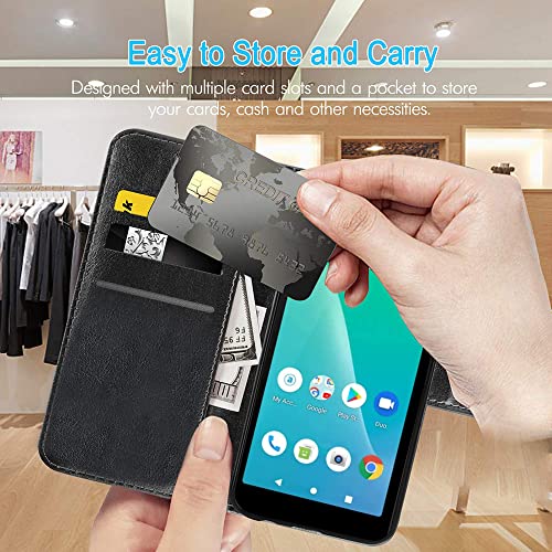 YJROP for Schok Volt SV55 Case, for Schok Volt SV55 Wallet Case, PU Leather Wrist Strap Card Slots Shockproof Protective Flip Cover Phone Case for Schok Volt SV55 SV55216, Black