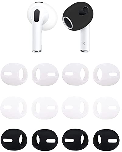 ALXCD Fit in Case Ear Cover Compatible with AirPods 3 Earbuds 3rd Gen, Silicone Earbud Covers Eartips Fit in Charging Case, Compatible with AirPods 3, 6 Pairs White/Black/Clear