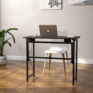 RISWER Foldable Desk,Folding Computer Desk for Small Spaces 31.5 inch Small Folding Table for Home Office Metal Frame Collapsible Desk for Laptop No Assembly Rustic Style