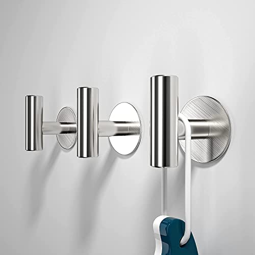 SOCONT Adhesive Towel Wall Hooks Heavy Duty, Wall Hooks for Hanging, Robe Hooks Heavy Duty, 4 Pack Silver Brushed Nickel, Towel Hooks for Bathroom Kitchen Wall Mounted