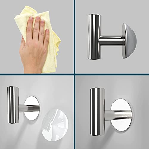 SOCONT Adhesive Towel Wall Hooks Heavy Duty, Wall Hooks for Hanging, Robe Hooks Heavy Duty, 4 Pack Silver Brushed Nickel, Towel Hooks for Bathroom Kitchen Wall Mounted