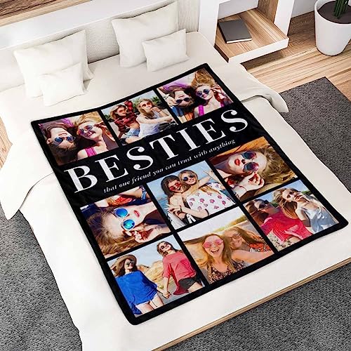 Custom Best Friend Blanket with Photo Collage, Personalized Friendship Blankets for Besties BFF Sister Friends, Teen Girls Besties Unique Birthday