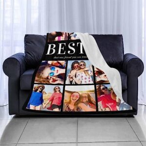 Custom Best Friend Blanket with Photo Collage, Personalized Friendship Blankets for Besties BFF Sister Friends, Teen Girls Besties Unique Birthday