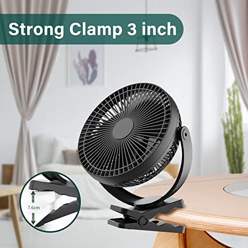 Sukadar Portable Clip on Fan, 10000mAh Rechargeable Battery Operated Fan, 24 Hours Work Time, 4 Speeds 8 Inch Personal Fan for Bedroom Outdoor Travel Camping Golf Cart Treadmill Home Office