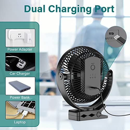 Sukadar Portable Clip on Fan, 10000mAh Rechargeable Battery Operated Fan, 24 Hours Work Time, 4 Speeds 8 Inch Personal Fan for Bedroom Outdoor Travel Camping Golf Cart Treadmill Home Office