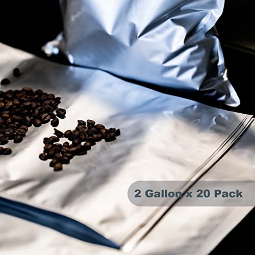 Easom 2 Gallon Mylar bags, Large Mylar Bags for Food Storage 2 Gallon 5 mil Thick Resealable Mylar Bags with Aluminum Foil. (2 Gallon x 20)