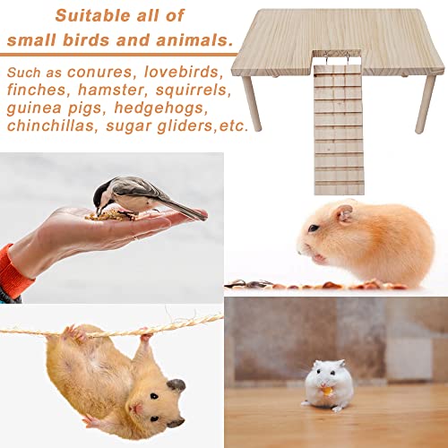 SINFUN Bird Wood Perch Playground Toy Hamster Wooden Play Gym Stand Table Parrot Platform with Climbing Ladder for Parakeet Conure Hamster Squirrel Gerbil Chinchilla Small Medium Birds Animals