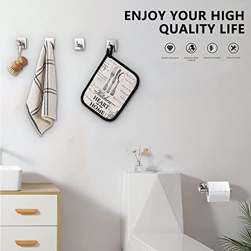 Lgowithyou Adhesive Hooks, Modern Matte Heavy Duty Waterproof Towel Hooks- 304 Stainless Steel Hooks for Hanging Coat, Hat, Robe, Stick on Wall Hooks for Bathroom & Kitchen- 4 Packs (Sliver)