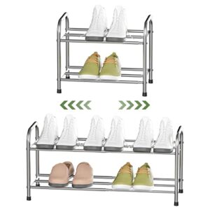 2-tier shoe rack for closet, stackable & expandable shoe rack organizer storage stainless steel shoe shelf for entryway, bedroom, dorm room, outdoor