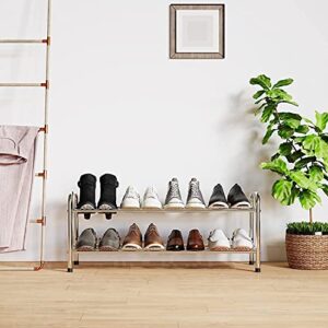 2-Tier Shoe Rack for Closet, Stackable & Expandable Shoe Rack Organizer Storage Stainless Steel Shoe Shelf for Entryway, Bedroom, Dorm Room, Outdoor