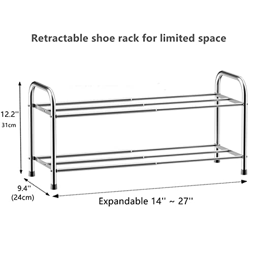 2-Tier Shoe Rack for Closet, Stackable & Expandable Shoe Rack Organizer Storage Stainless Steel Shoe Shelf for Entryway, Bedroom, Dorm Room, Outdoor