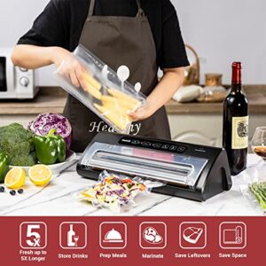 Daintii Automatic Vacuum Sealer Machine, High Suction Power, Consistent Sealing & Easy to Use, Included Starter Kit, for Airtight Food Storage and Sous Vide, Safety Certified, Black