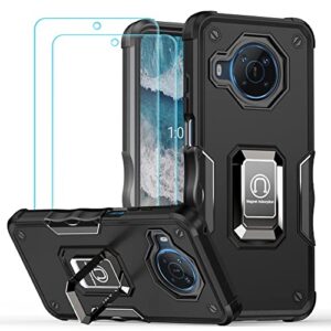 ytaland for nokia x100 case,with 2 x tempered glass screen protector. (3 in 1) shockproof bumper defender protective phone cover with ring kickstand (black)