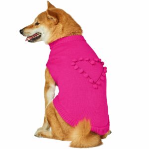 Blueberry Pet 2023 New Heart Dog Sweater Valentine’s Day Clothes for Small Girl Dogs, Hot Pink Pullover Crewneck Holiday Apparel, Back Length 8”